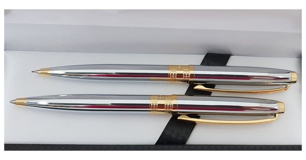 Armada Pen & Pencil set - Chrome with gold trim. Engrave your pen toda ...